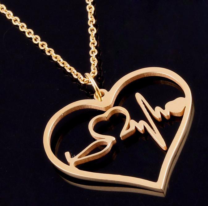 Nurses ECG Heartbeat/Stethoscope Heart Pendant Necklace (3 Colors ...